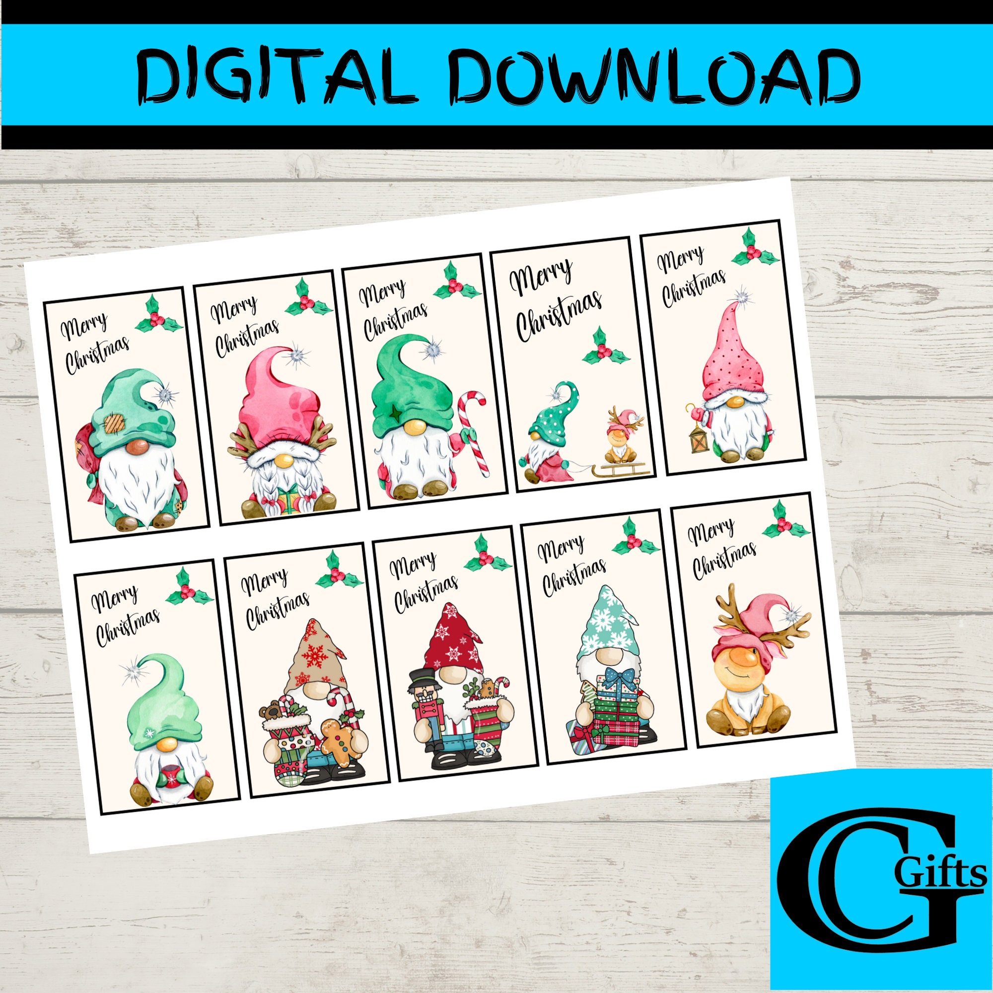 Printable Gnome Christmas Gift Tags, Instant Download, Christmas Gnomes ...