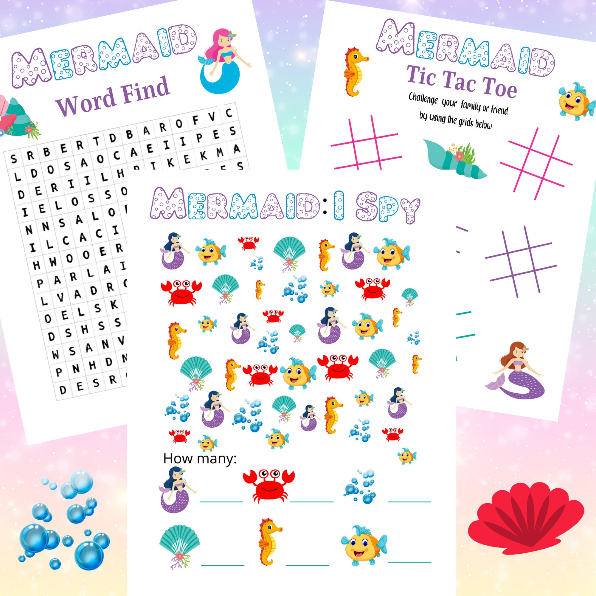 Mermaid Activity Set Printable Activities for Kids Mermaid Party Pack ...