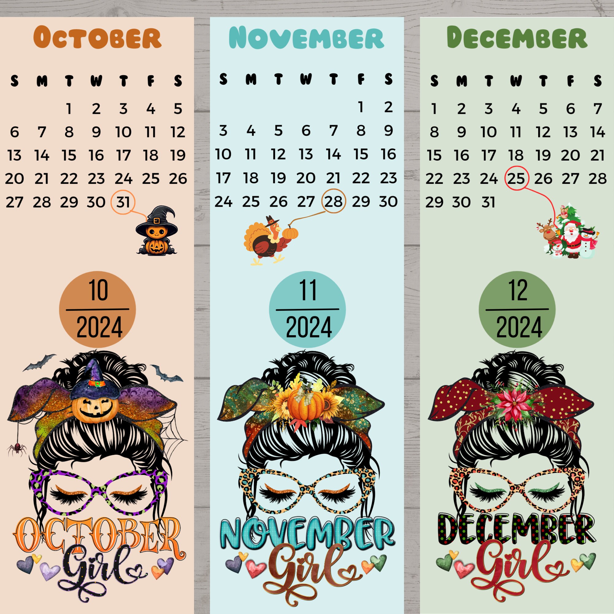 Digital 2024 Mini Desk Calendars, Instant Download, Printable, Messy ...