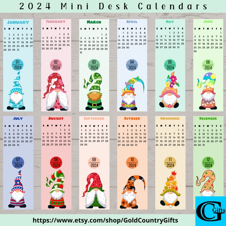 Digital 2024 Mini Desk Calendars, Instant Download, Printable, Dog in a ...
