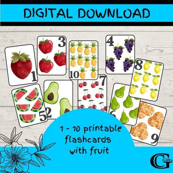 Number Flashcards With Fruit 1 10 Digital Download | Etsy
