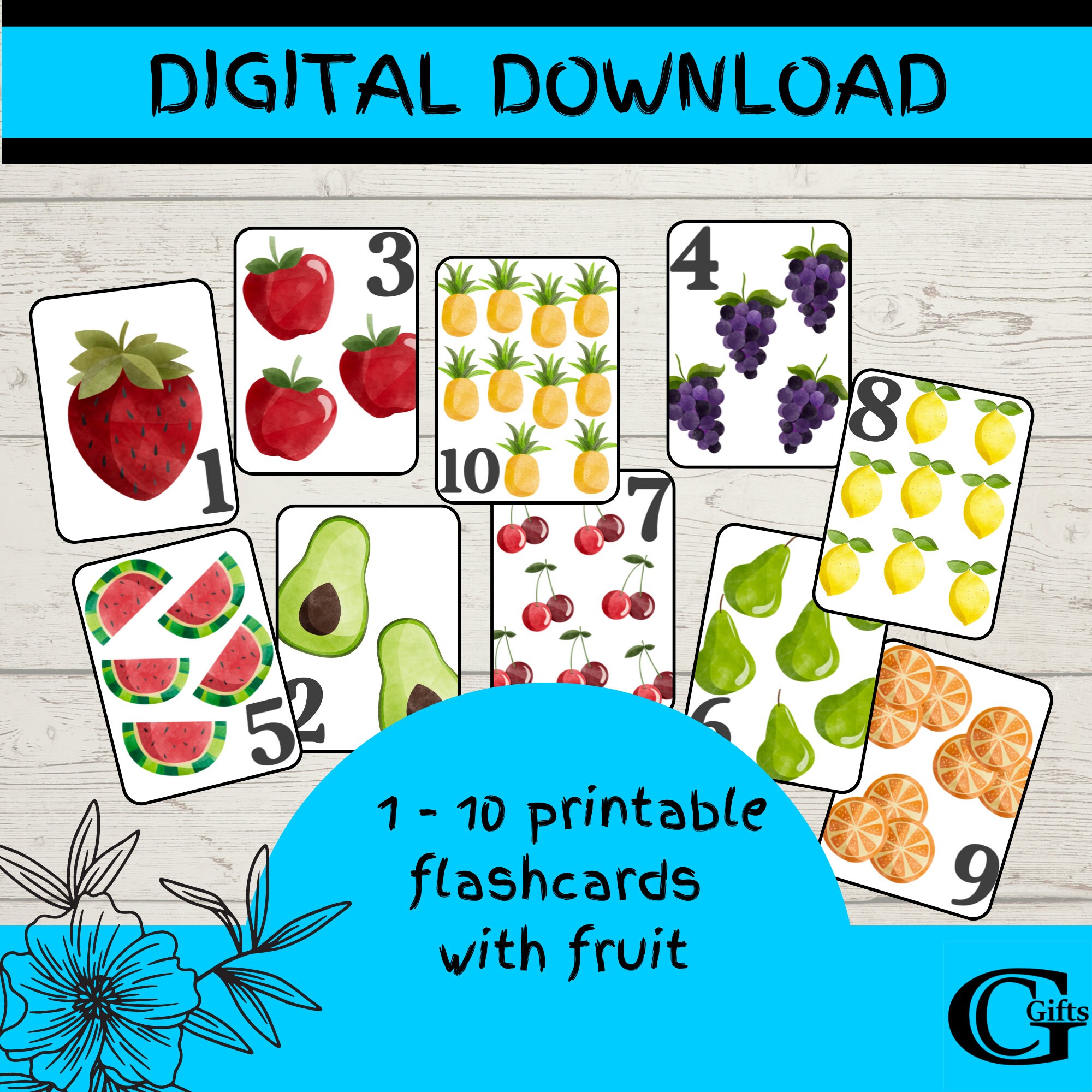 Number Flashcards With Fruit, 1 10 Digital Download, Homeschool ...