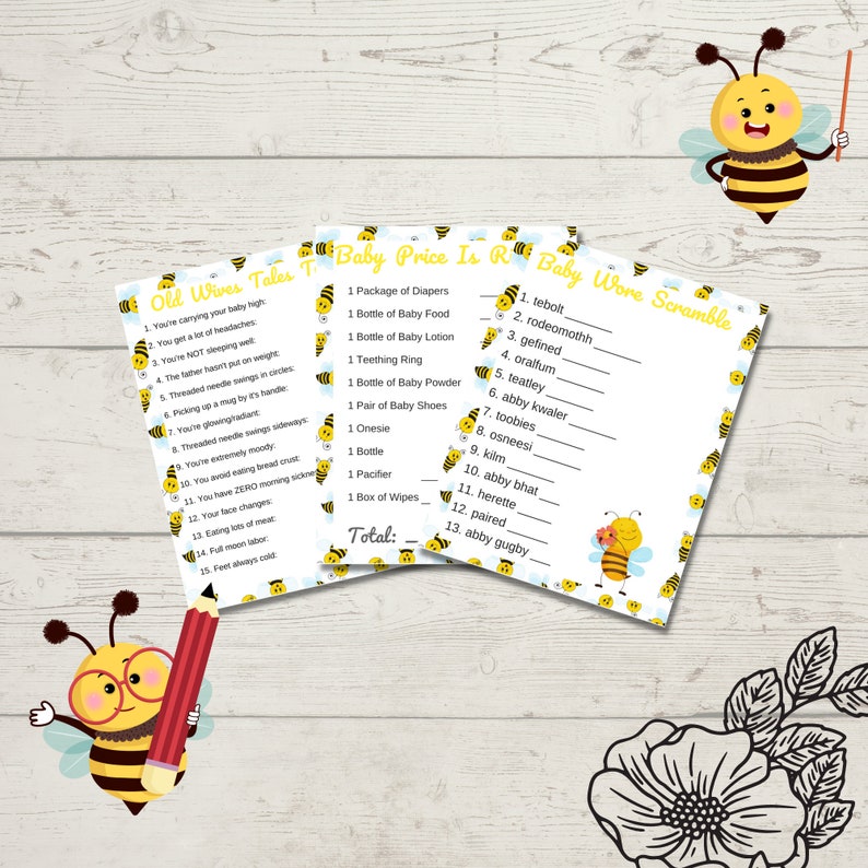14 Baby Shower Printable Games, Baby Shower Game Bundle, Bumble Bee ...