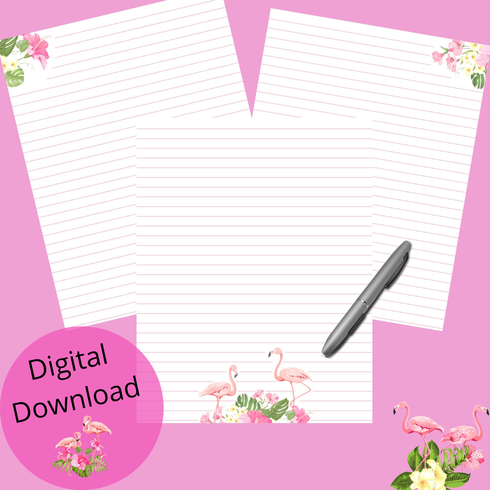 Flamingo Printable Stationery Printable Writing Paper Printable Paper ...