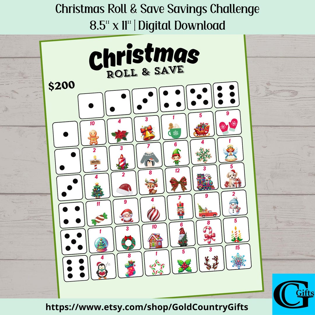 Christmas Roll the Dice Savings Challenge Game, Money Savings Challenge ...