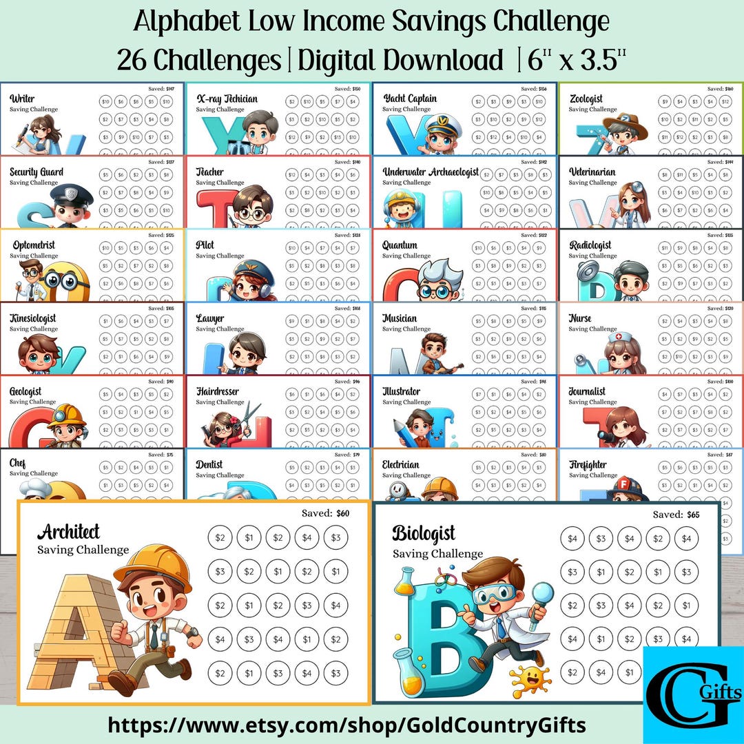 Alphabet Low Income Savings Challenge Printable, Budgeting for Low ...