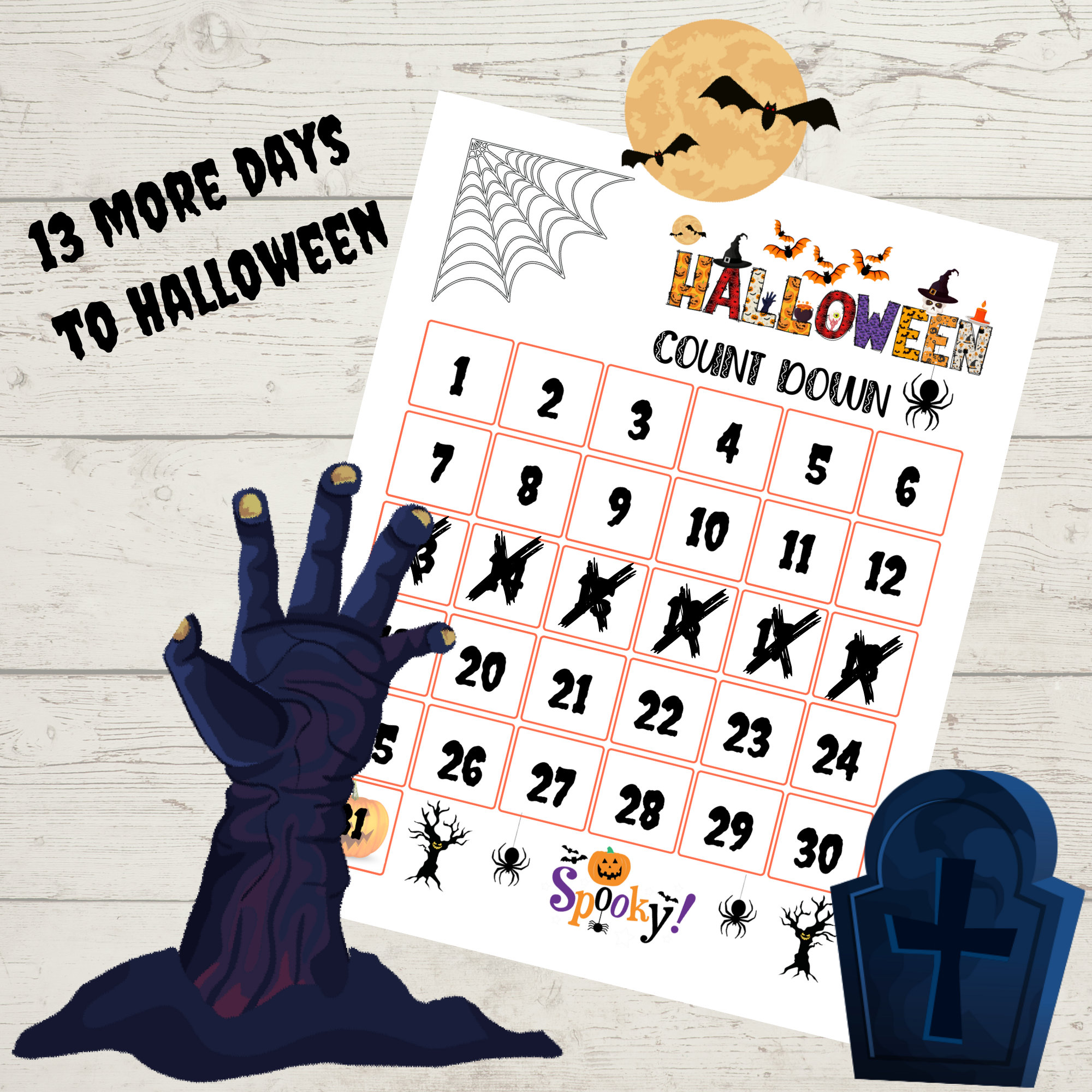 Halloween Printable Countdown Calendar for Kids, Calendar Activity ...
