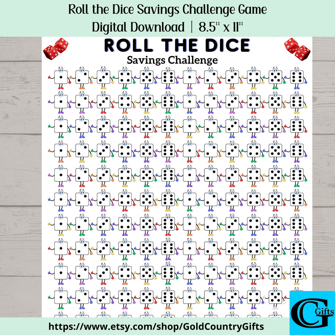 Printable Roll the Dice Savings Challenge Game, Money Savings Challenge ...
