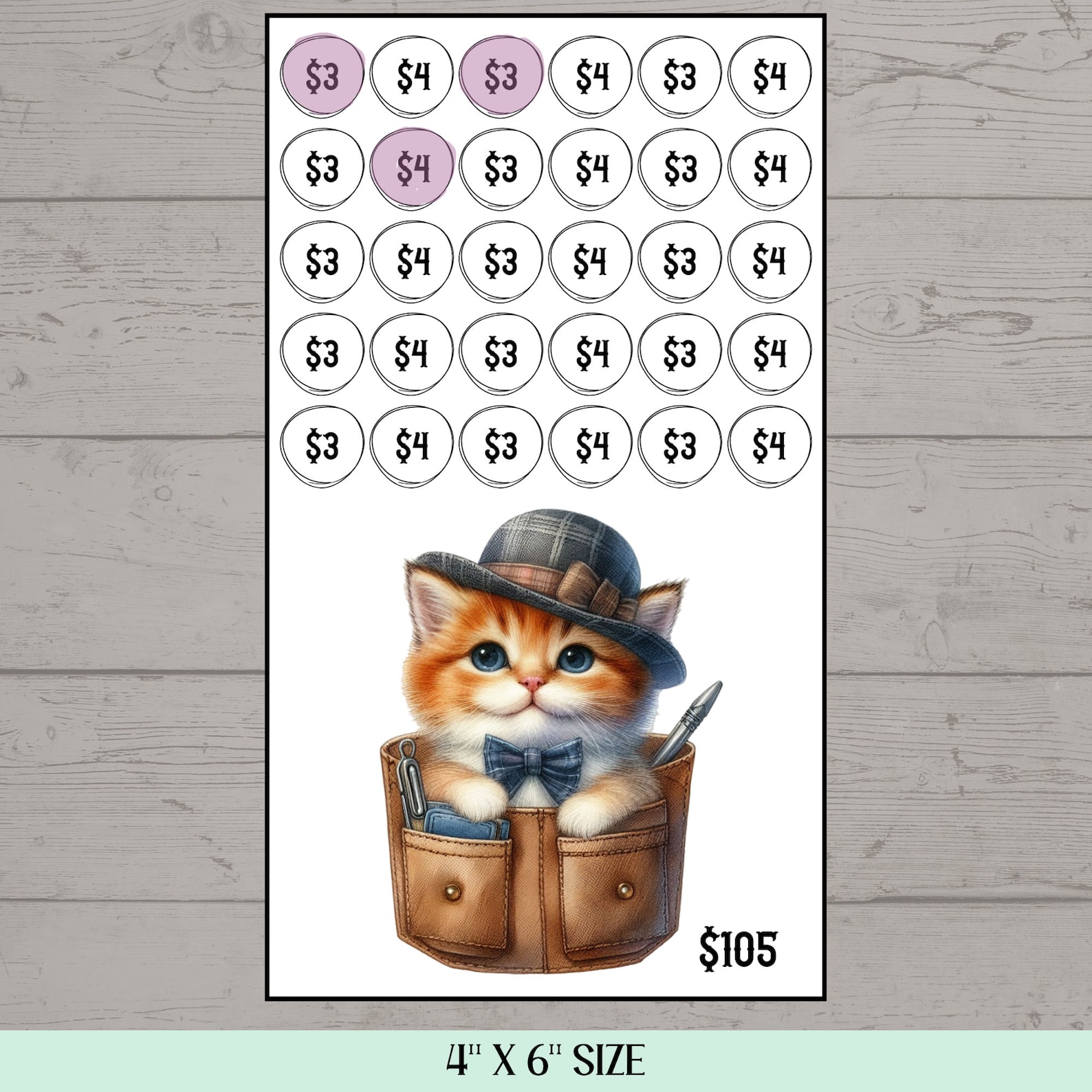 A6 Mini Savings Challenge Printable Bundle, Cute Kitten Designs ...