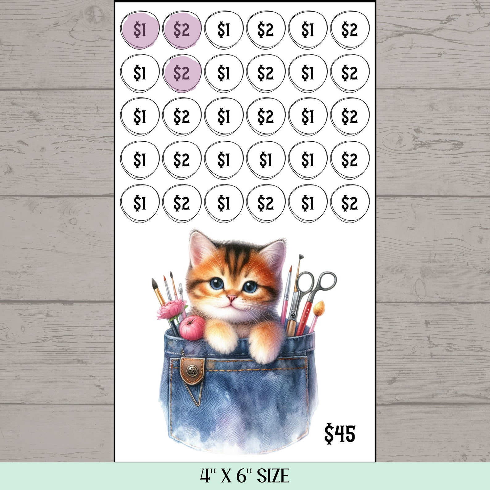 A6 Mini Savings Challenge Printable Bundle, Cute Kitten Designs ...