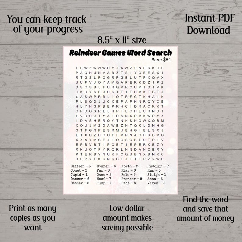 Reindeer Games Word Search Savings Challenge, Money Savings Challenge ...