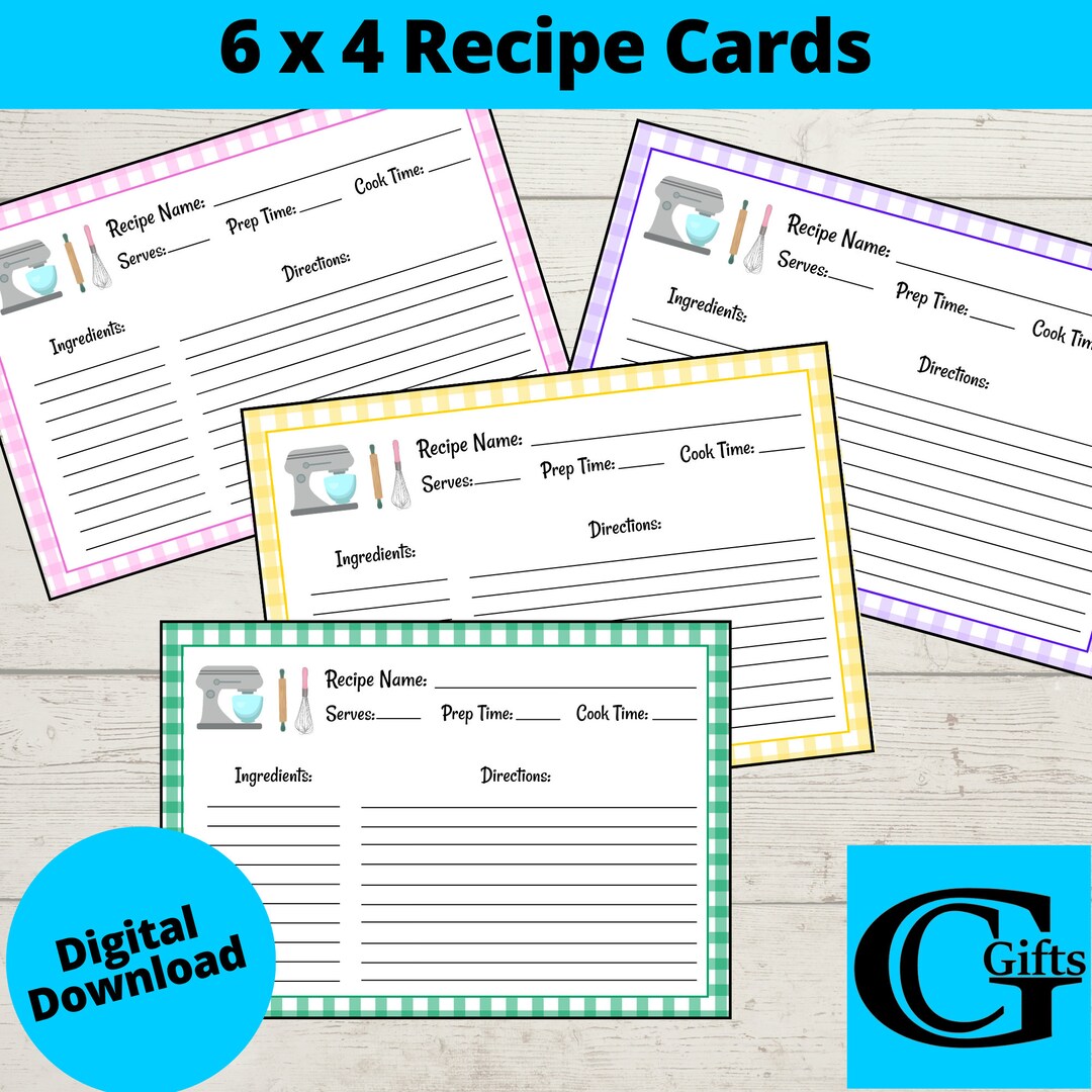 Printable Recipe Cards, Colorful Kitchen Organizer (PDF) - Etsy