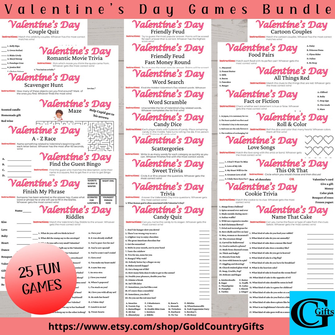 Valentine's Day Printable Games, Valentine's Game Bundle, Valentine's ...