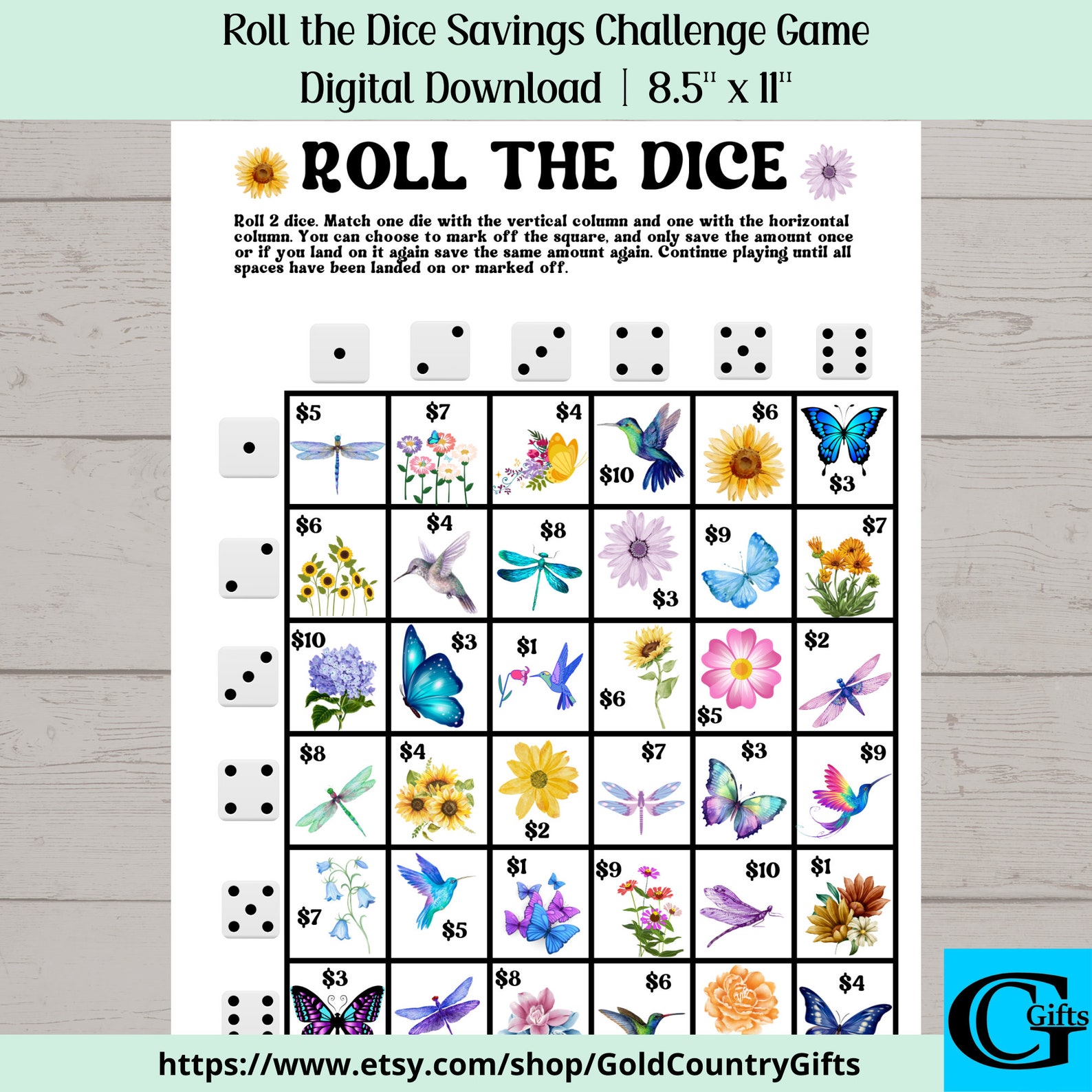 Printable Roll the Dice Savings Challenge Game, Money Savings Challenge ...