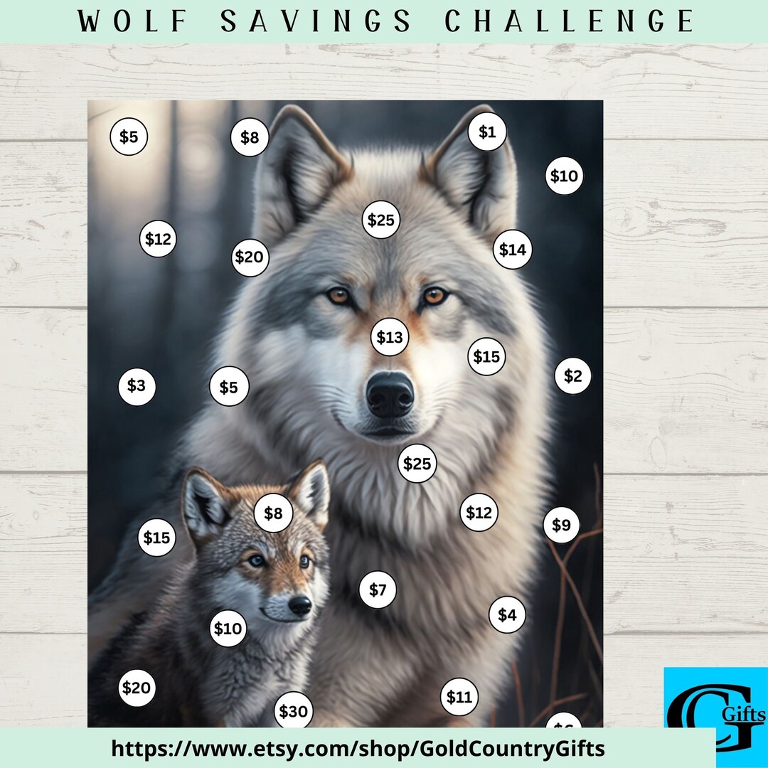 Wolf Savings Challenge and Cash Envelope, Savings Challenge Printable ...