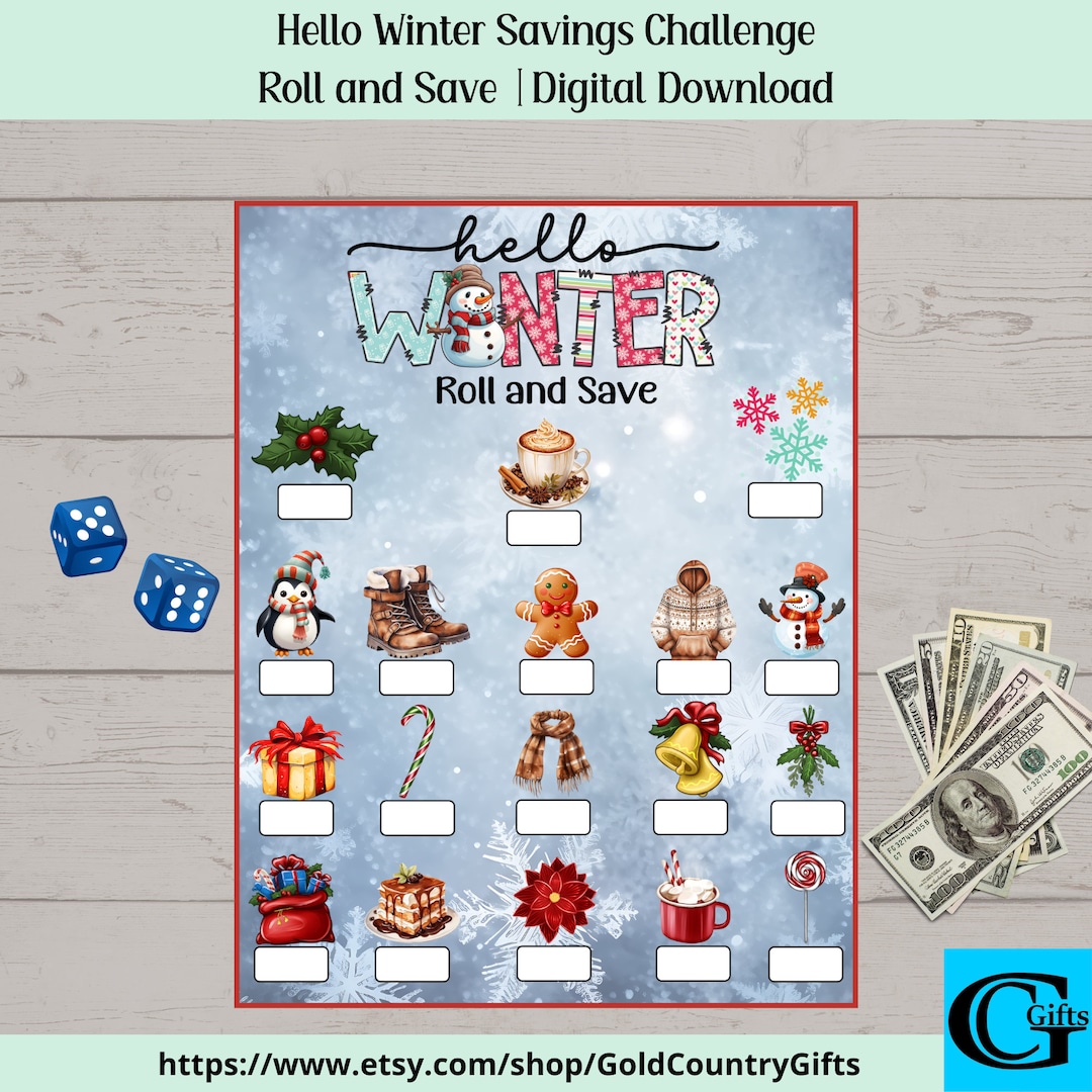 Printable Hello Winter Roll and Save Challenge, Money Savings Challenge ...