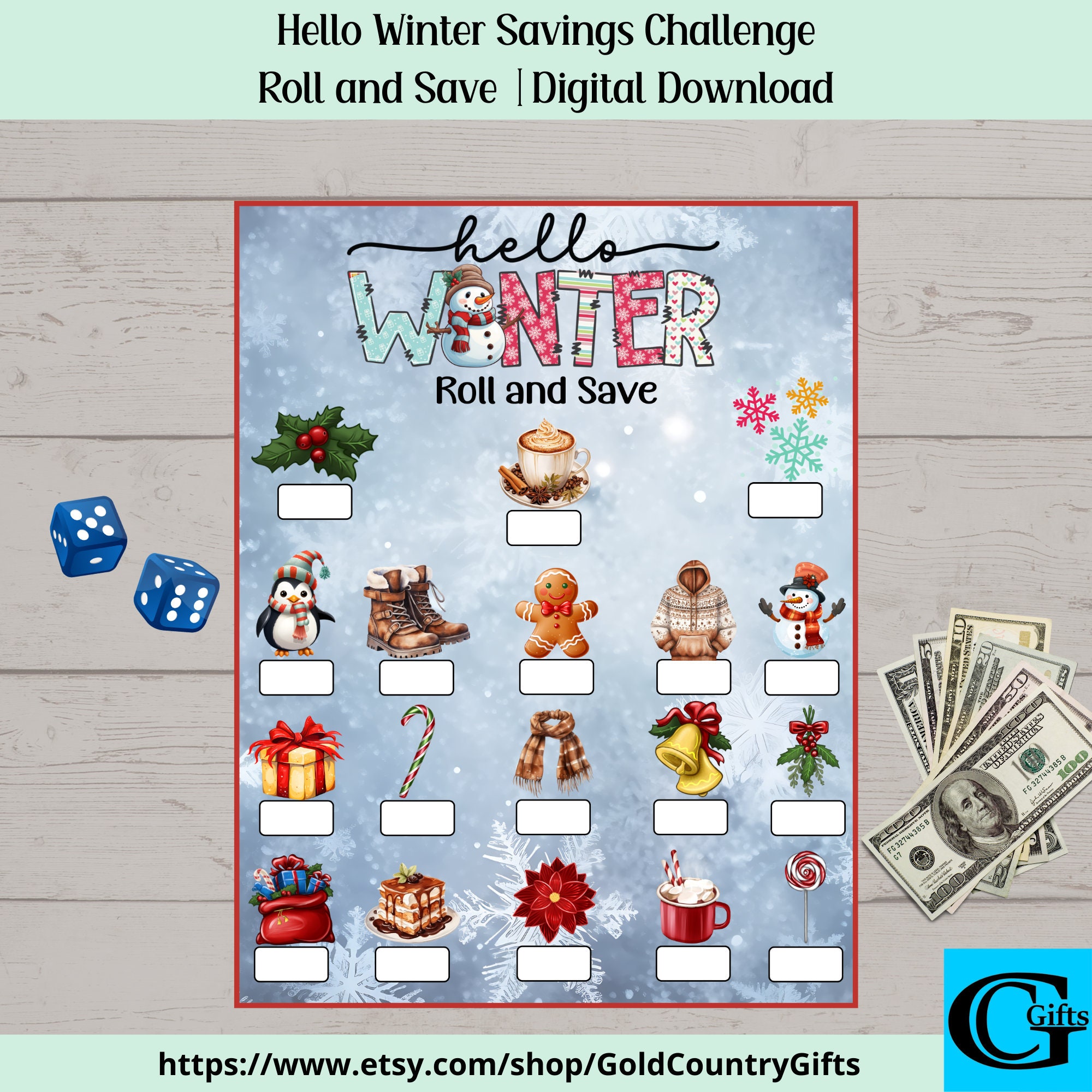 Printable Hello Winter Roll and Save Challenge, Money Savings Challenge ...