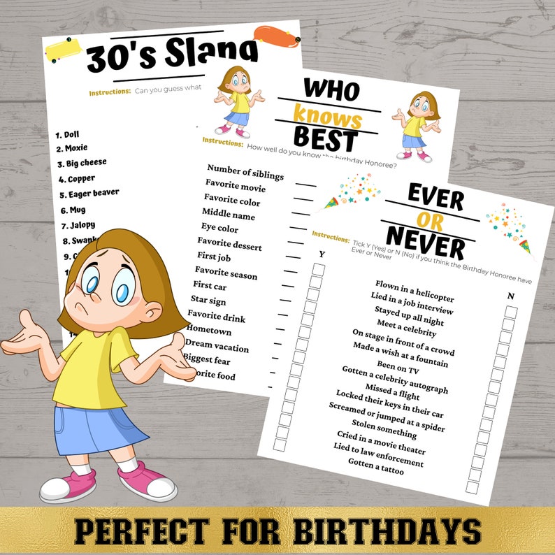 Printable Birthday Party Games, Born in 1930, 20 Birthday Game Bundle ...