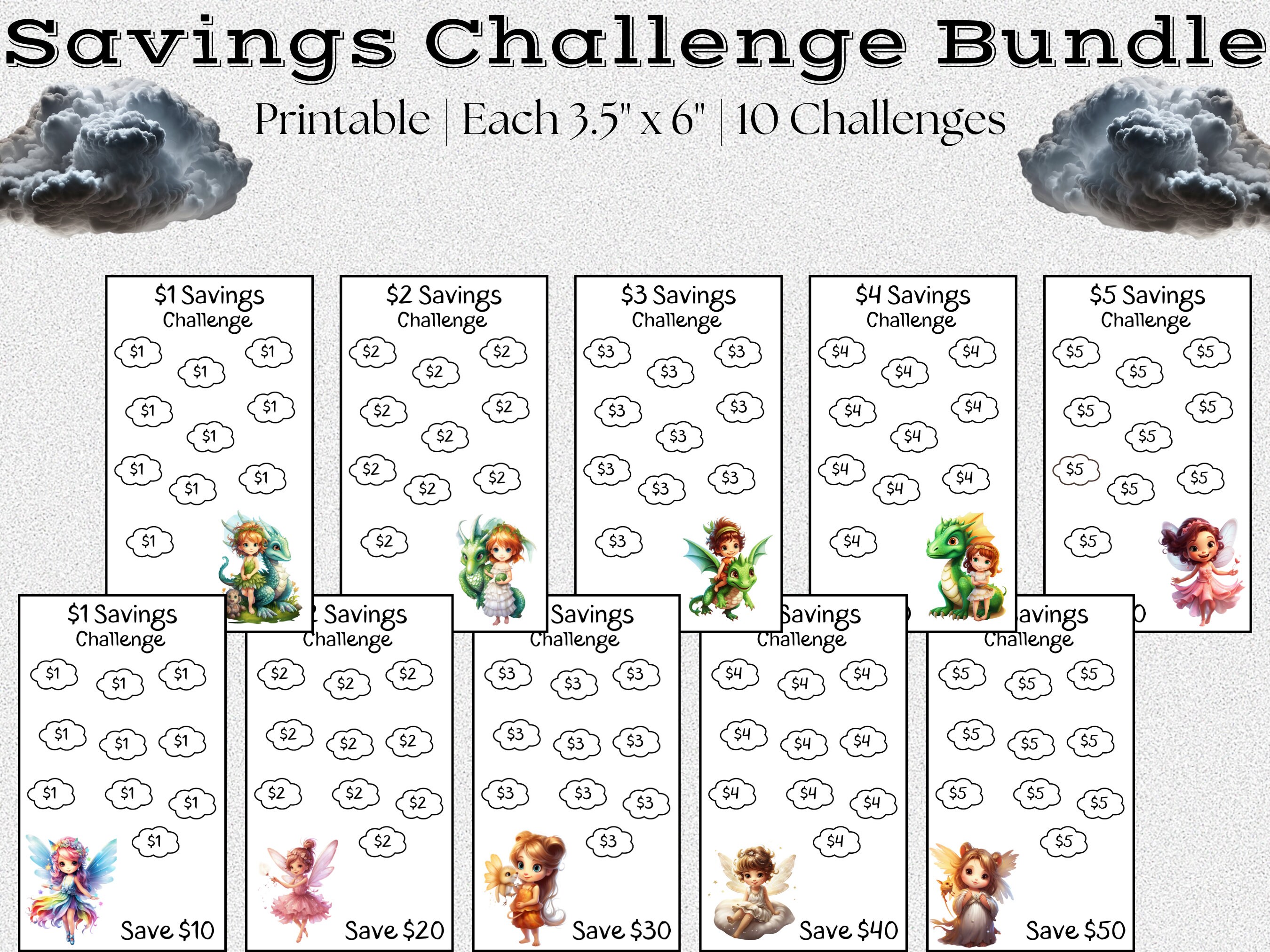 Cute Fairy Printable Savings Challenge for Kids, Monthly Savings ...