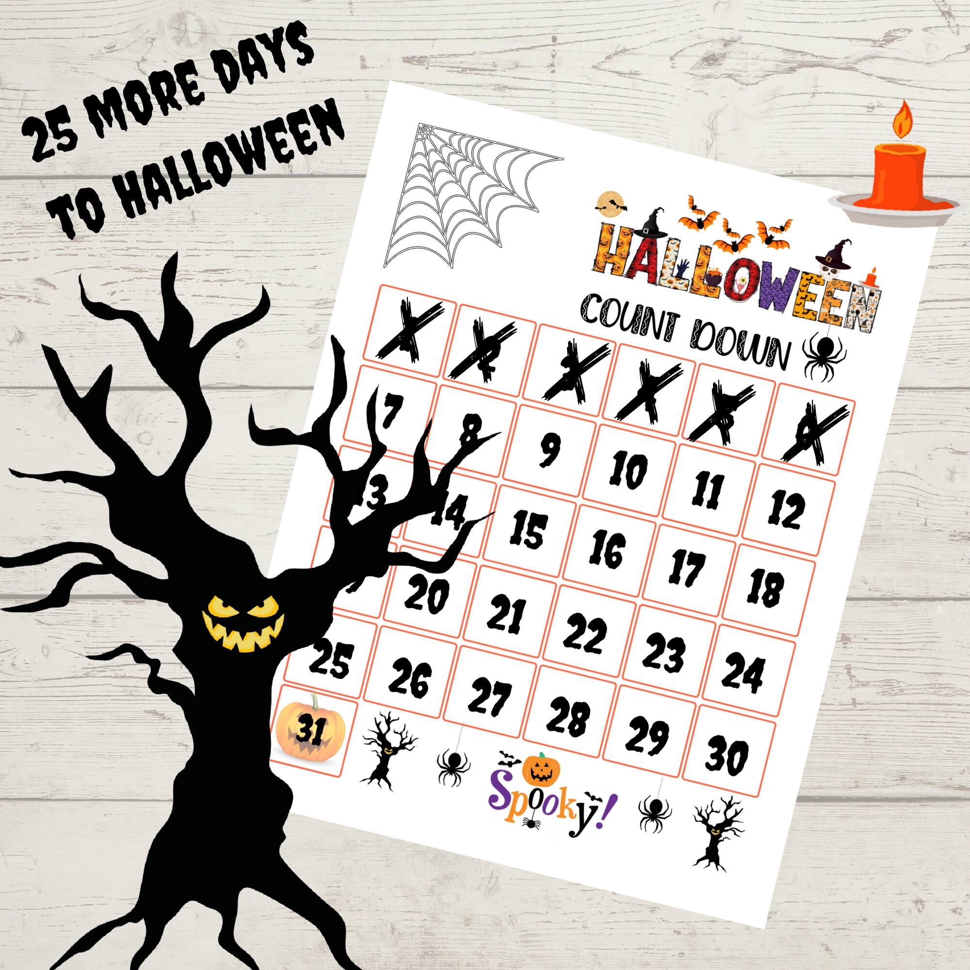 Halloween Printable Countdown Calendar for Kids, Calendar Activity ...
