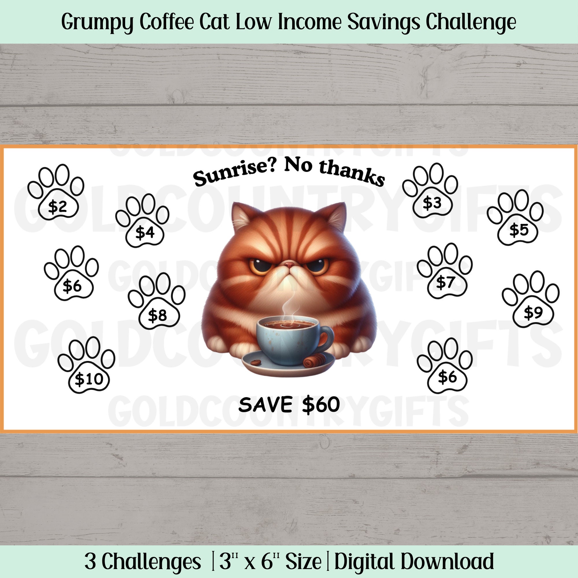 Mini Low Income Savings Challenge Printable, Grumpy Coffee Cat Savings ...