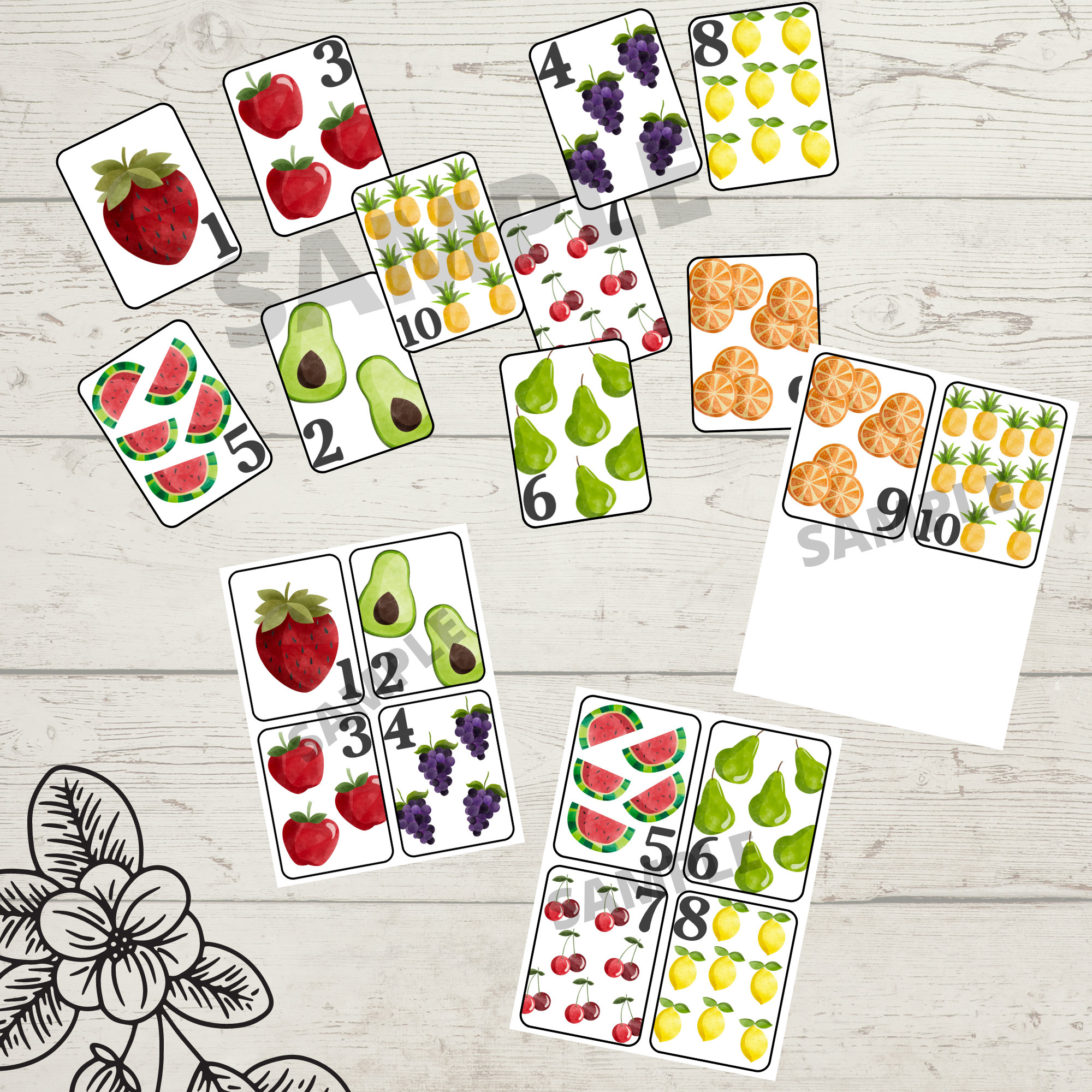 Number Flashcards With Fruit, 1 10 Digital Download, Homeschool ...