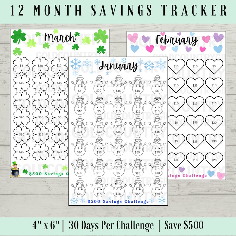 Monthly Savings Challenge Trackers & Cash Envelope Printable - Etsy