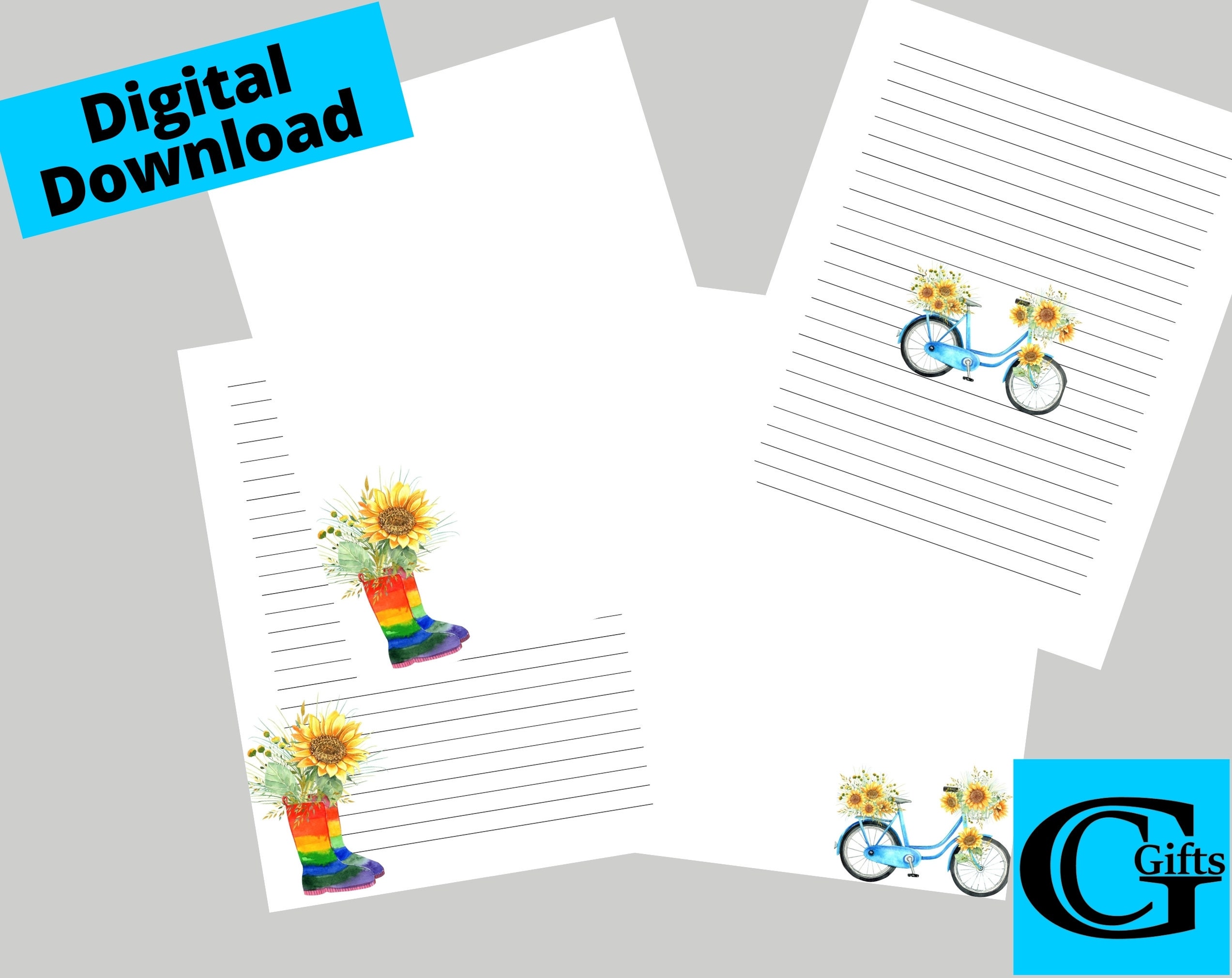 Sunflower Writing Sheet, Printable Letter Paper, Digital Journal Paper ...