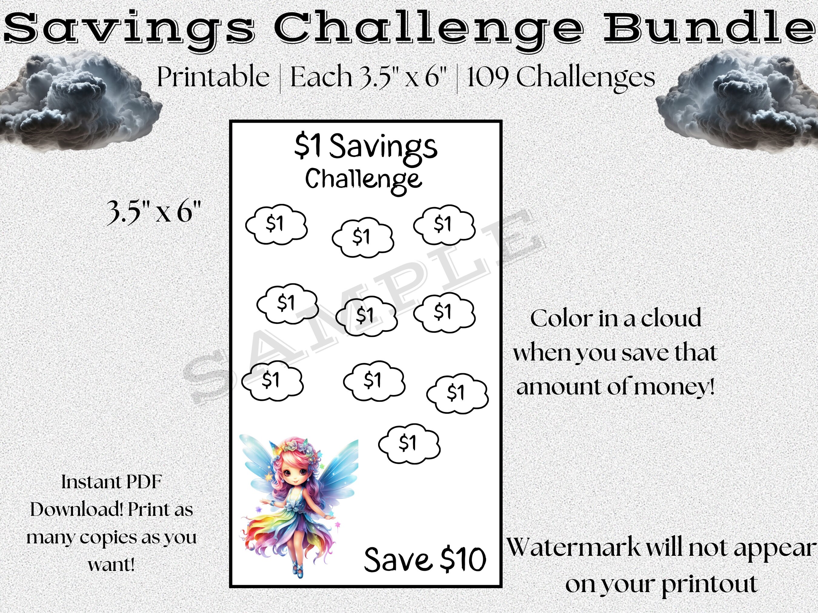Cute Fairy Printable Savings Challenge for Kids, Monthly Savings ...