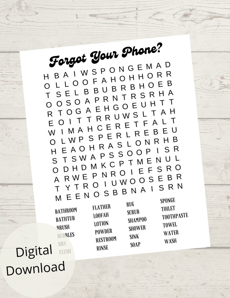 Bathroom Word Search, Forgot Your Phone, Fun Bathroom Puzzle ...