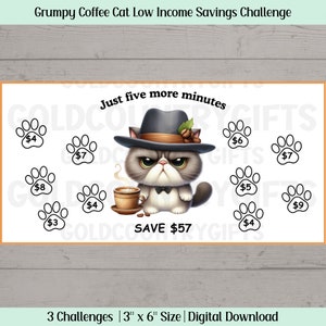 Mini Low Income Savings Challenge Printable, Grumpy Coffee Cat Savings Challenge, Cash Budget ...