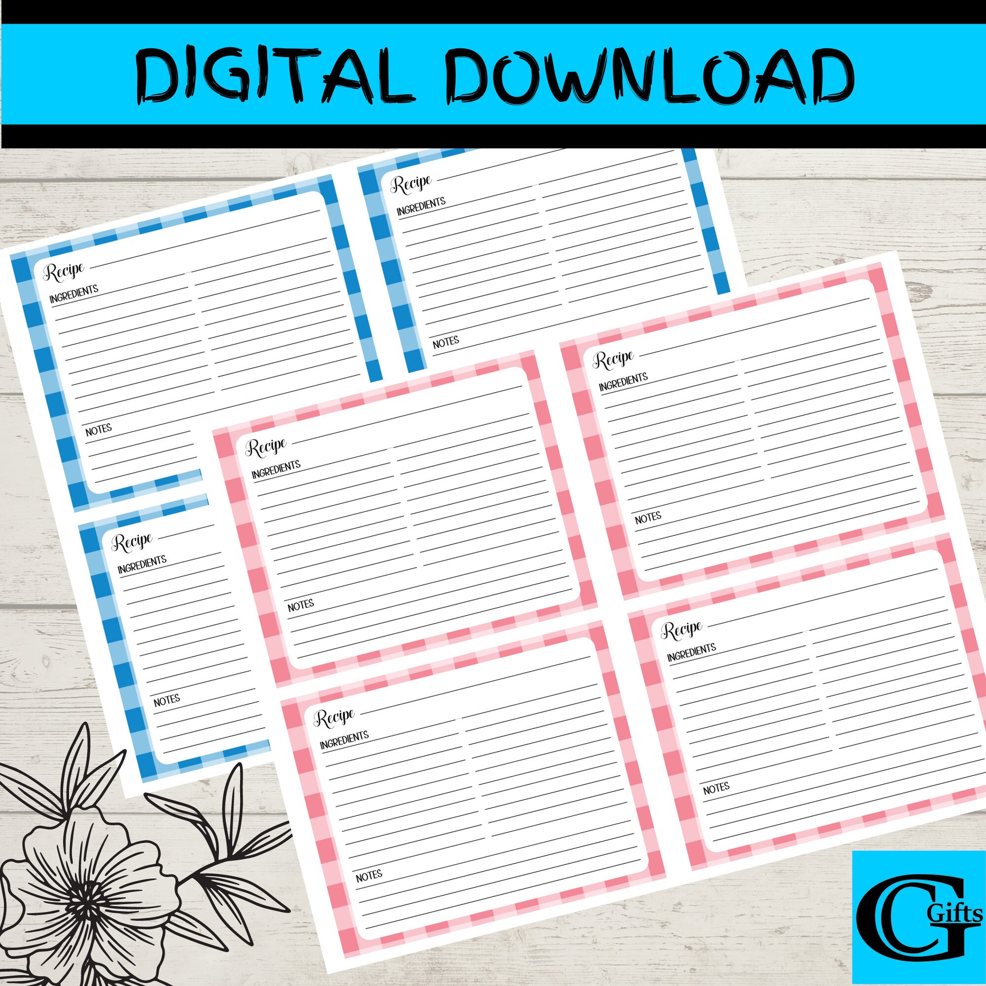 Printable Blank Recipe Cards Recipe Card Template Recipe - Etsy