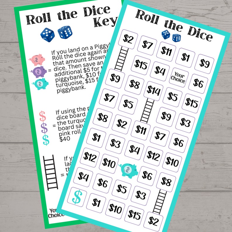 Printable Roll the Dice Savings Challenge Game, Money Savings Challenge ...