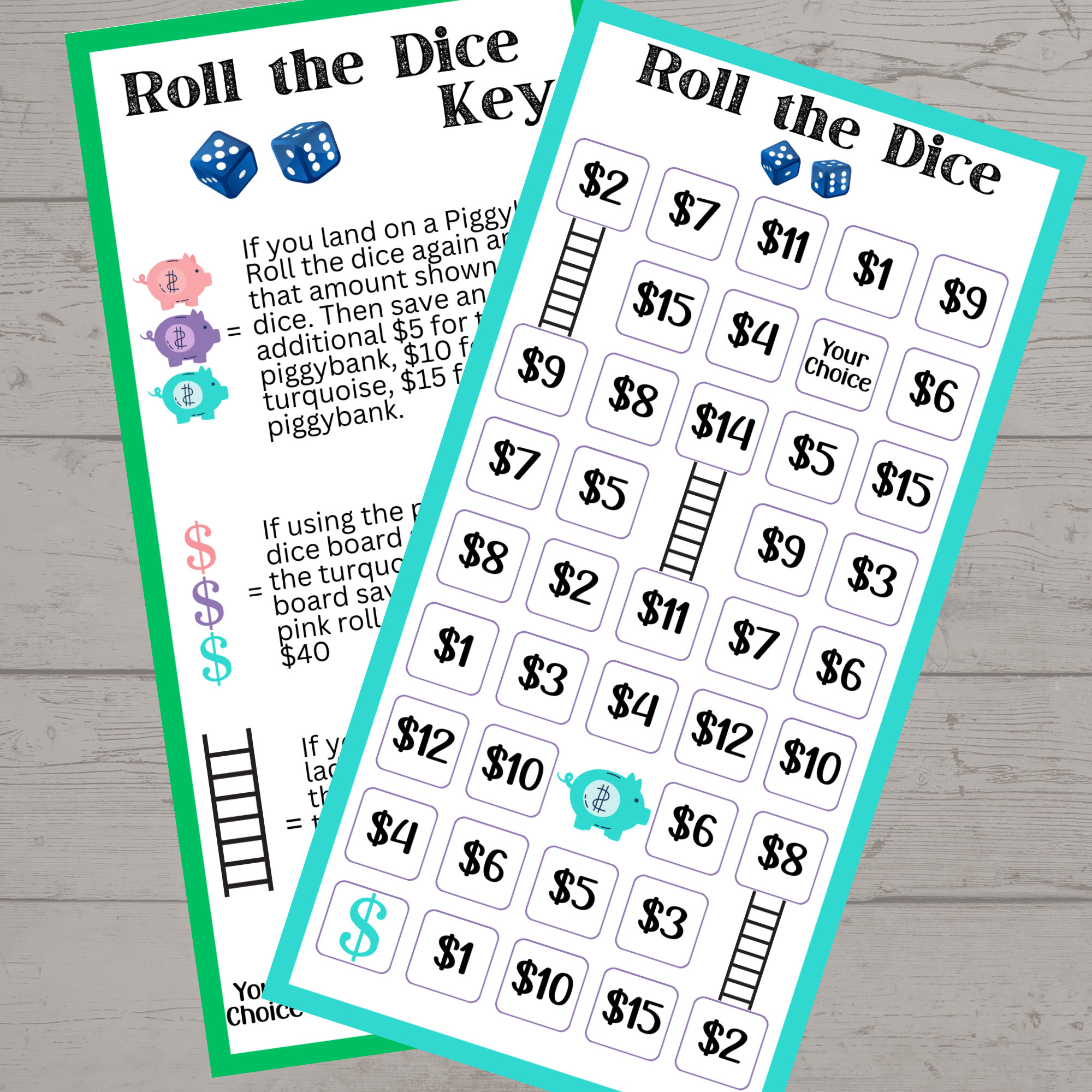 Printable Roll the Dice Savings Challenge Game, Money Savings Challenge ...