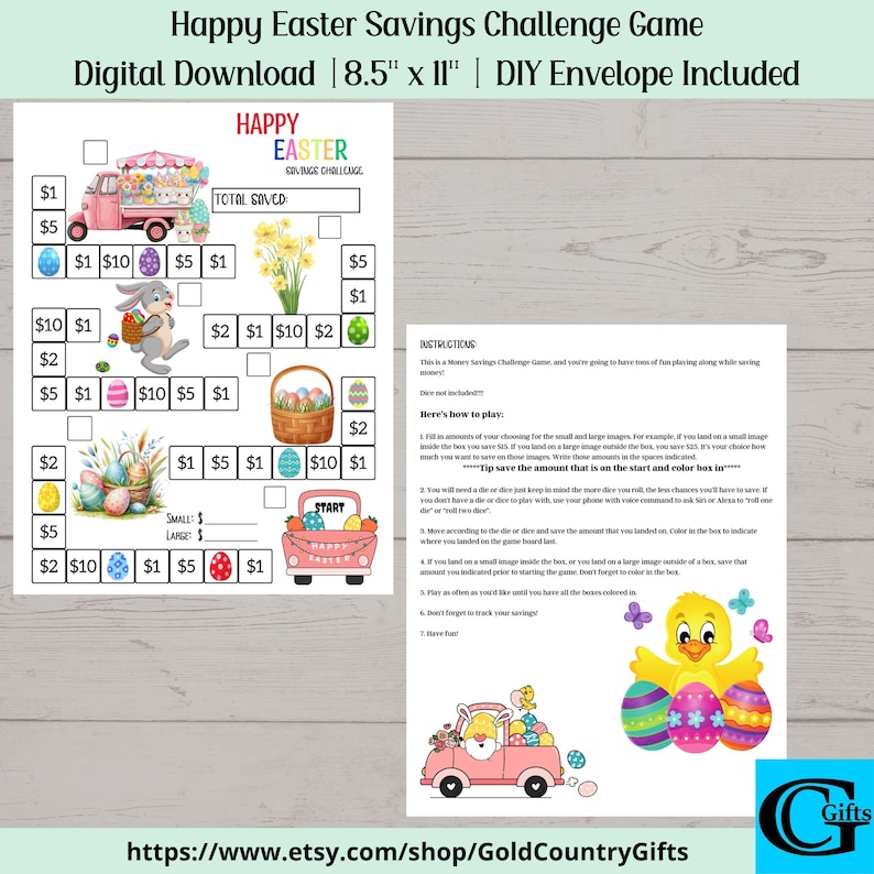 Printable Easter Savings Challenge Game & Cash Envelope, Savings ...