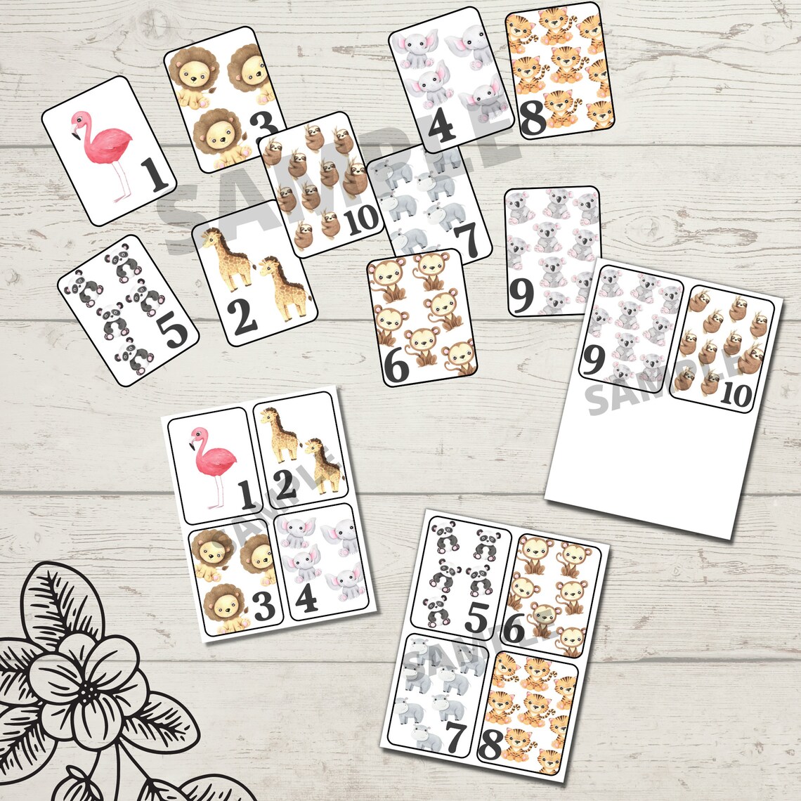 Number Flashcards With Jungle Animals, 1 10 Digital Download ...