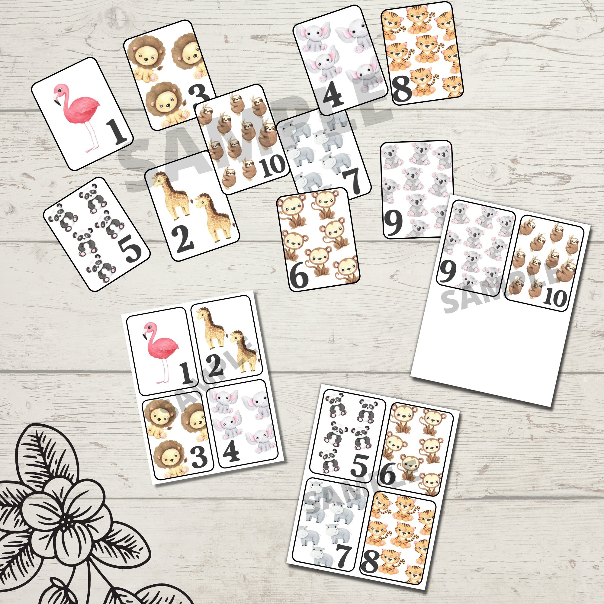 Number Flashcards With Jungle Animals, 1 - 10 Digital Download ...
