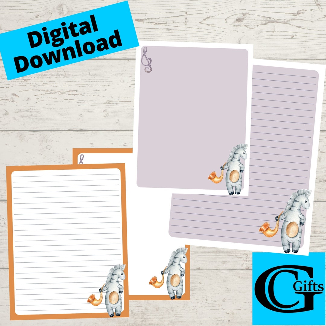 Watercolor Zebra Printable Writing Paper, Lined Paper, Zebra Stationery ...