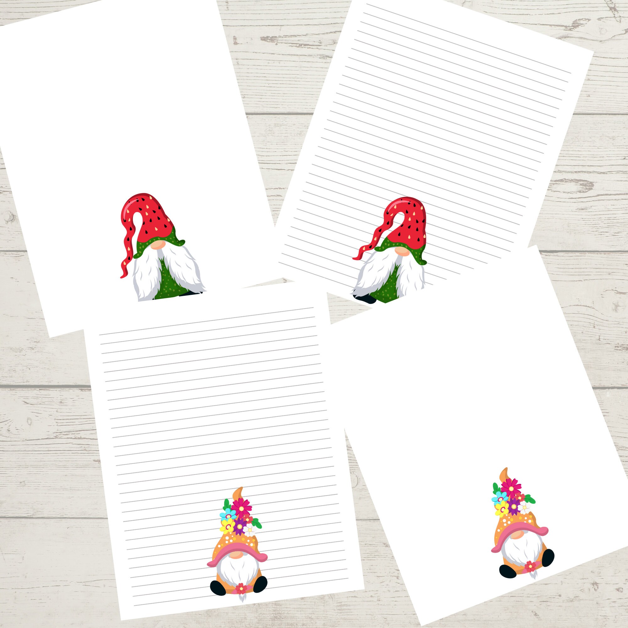 Gnome Stationery, Lined & Blank Notepaper (digital Download) - Etsy
