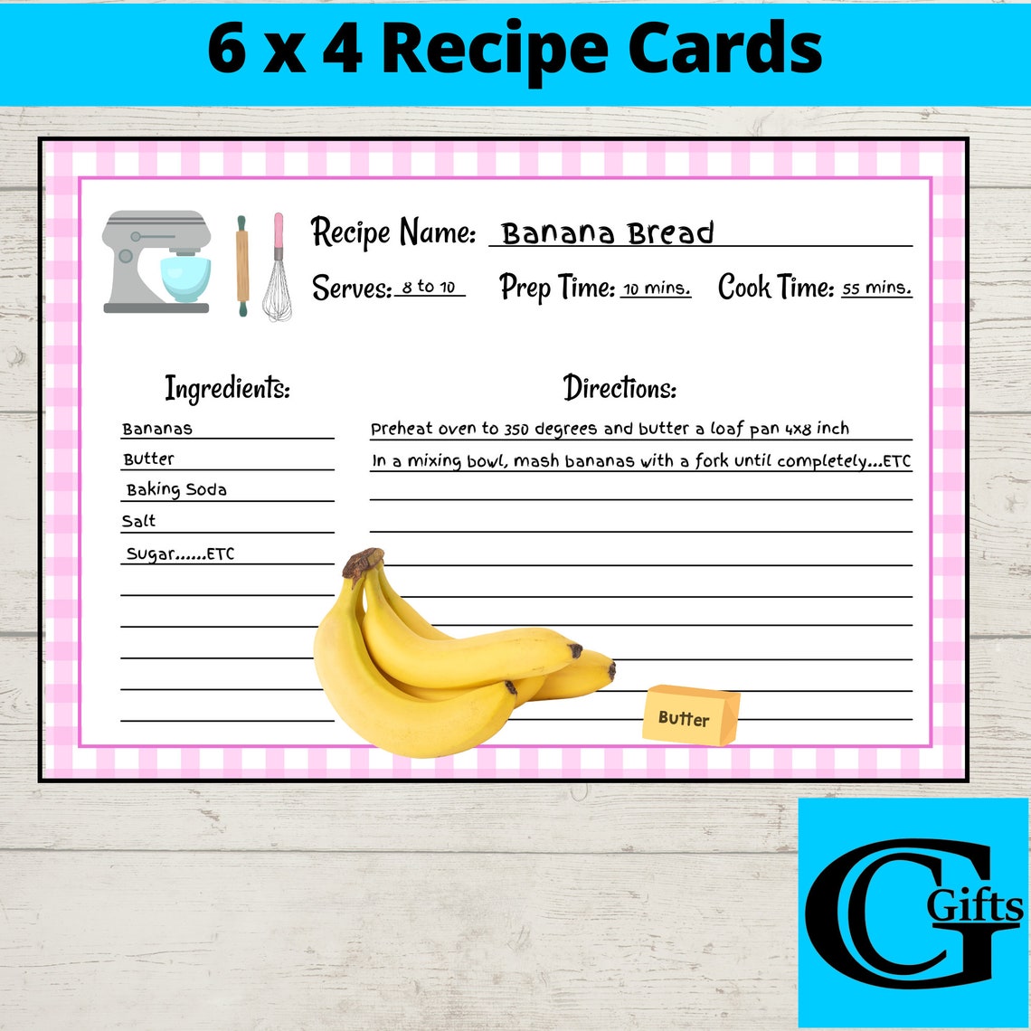 Printable 6x4 Recipe Cards, Kitchen Recipe Cards, Recipe Cards, Digital ...