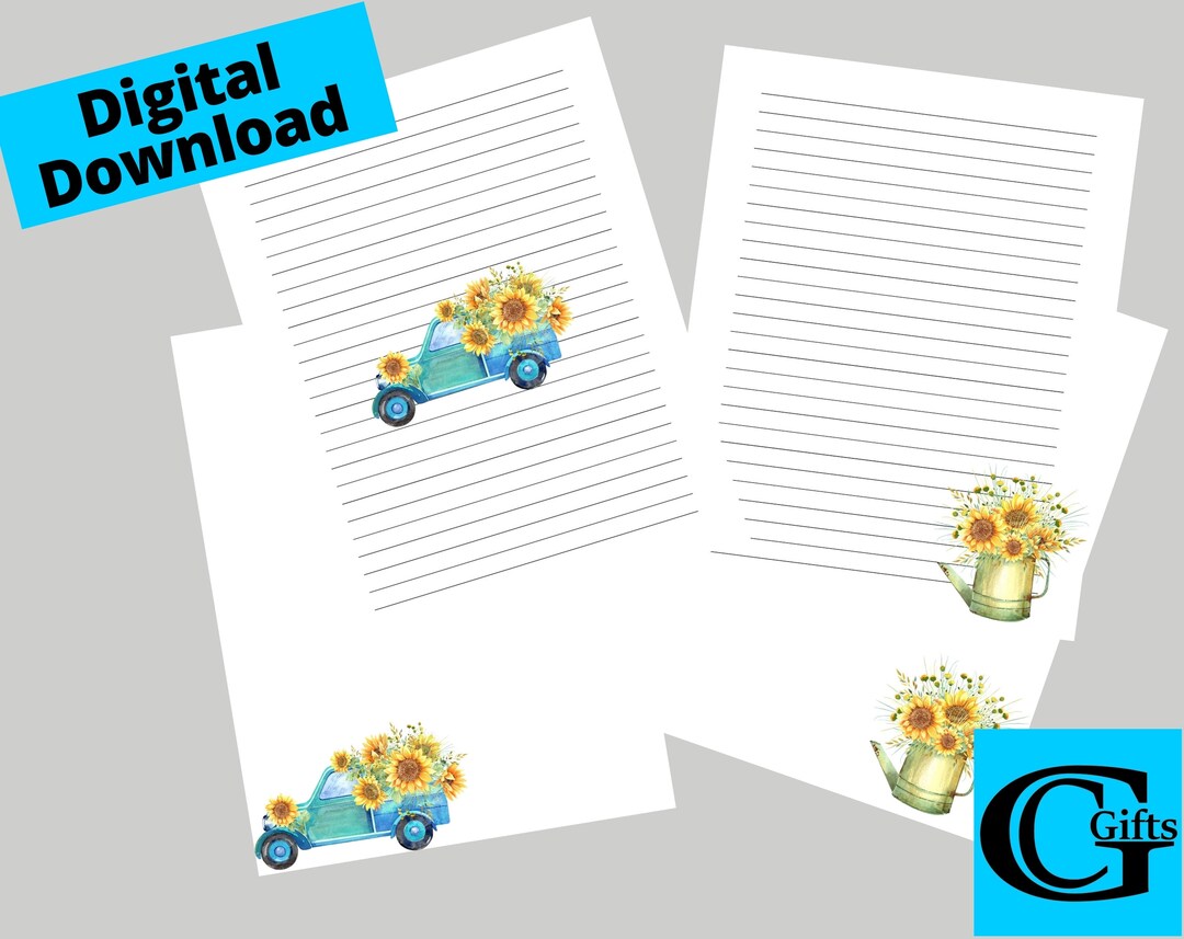 Sunflower Writing Sheet, Printable Letter Paper, Digital Journal Paper ...