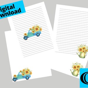 Sunflower Writing Sheet, Printable Letter Paper, Digital Journal Paper ...