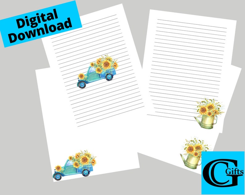 Sunflower Writing Sheet, Printable Letter Paper, Digital Journal Paper ...