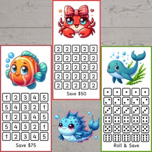 Low Income Cute Sea Creatures Savings Challenge Printable, Savings ...