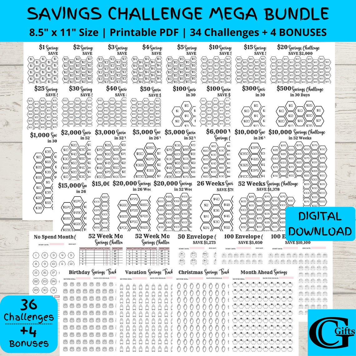Printable Monthly Savings Challenge Mega Bundle, Savings Tracker, Money ...