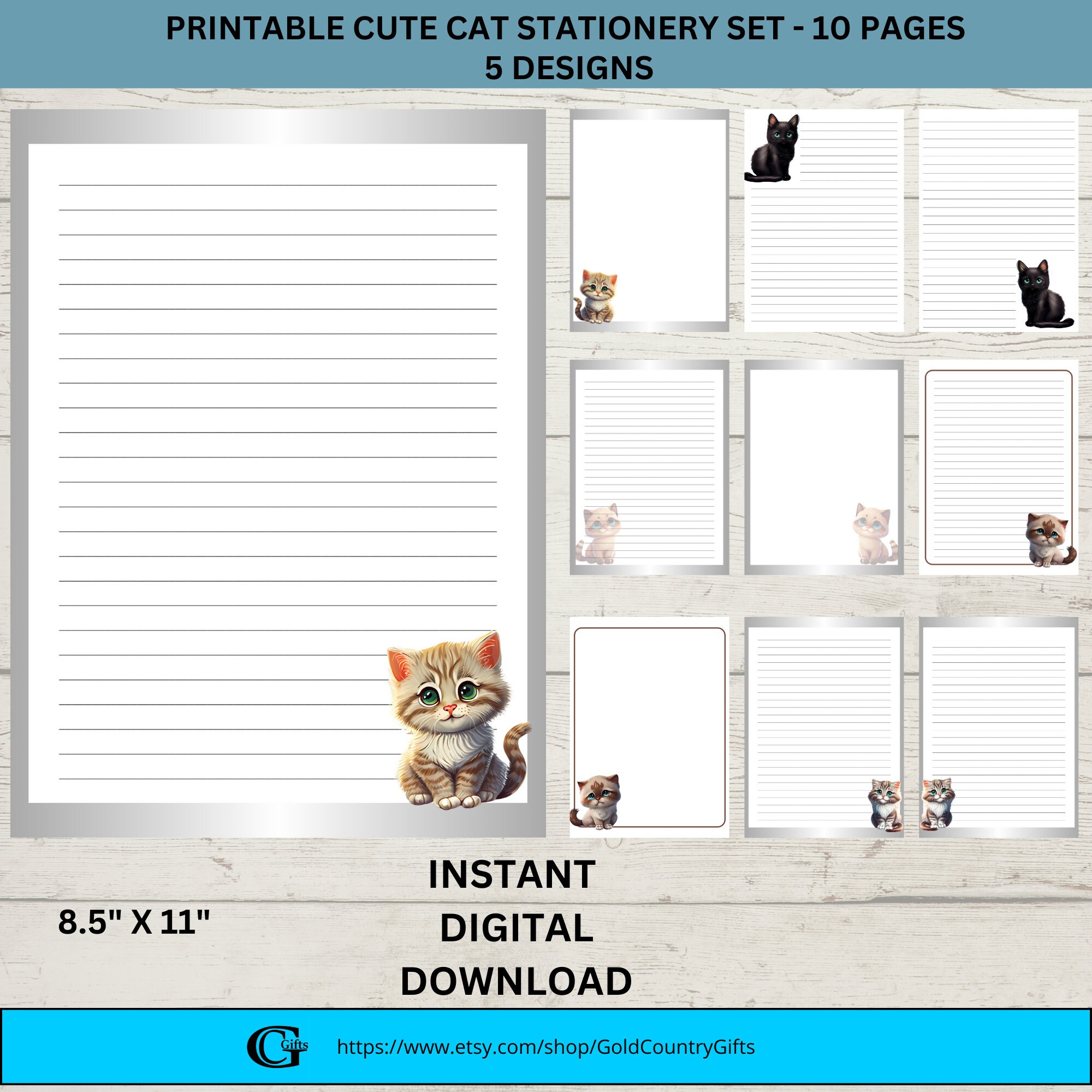 Cute Cat Stationery, Printable Cute Cat Stationery, Cute Cat Notepaper ...