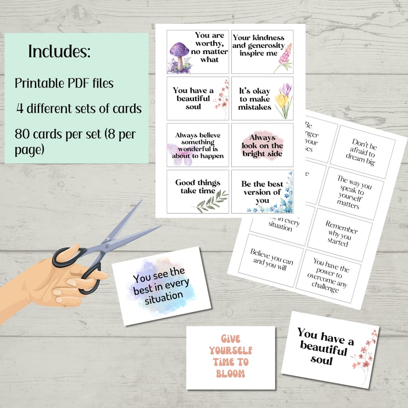 Printable Positive Affirmation Cards, Gratitude Cards, Notes of ...