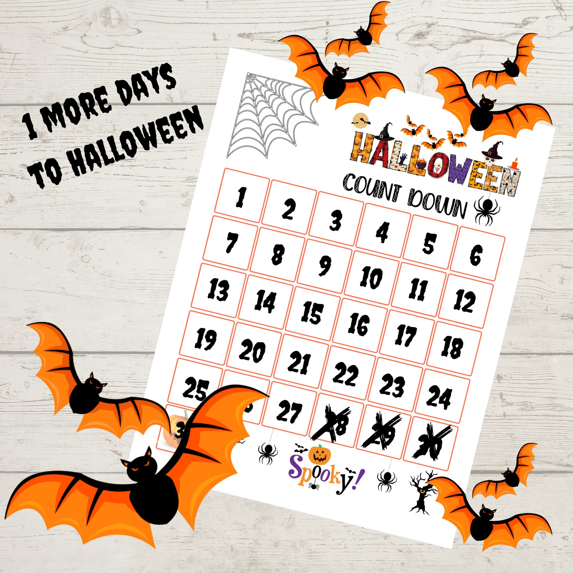 Halloween Printable Countdown Calendar for Kids, Calendar Activity ...
