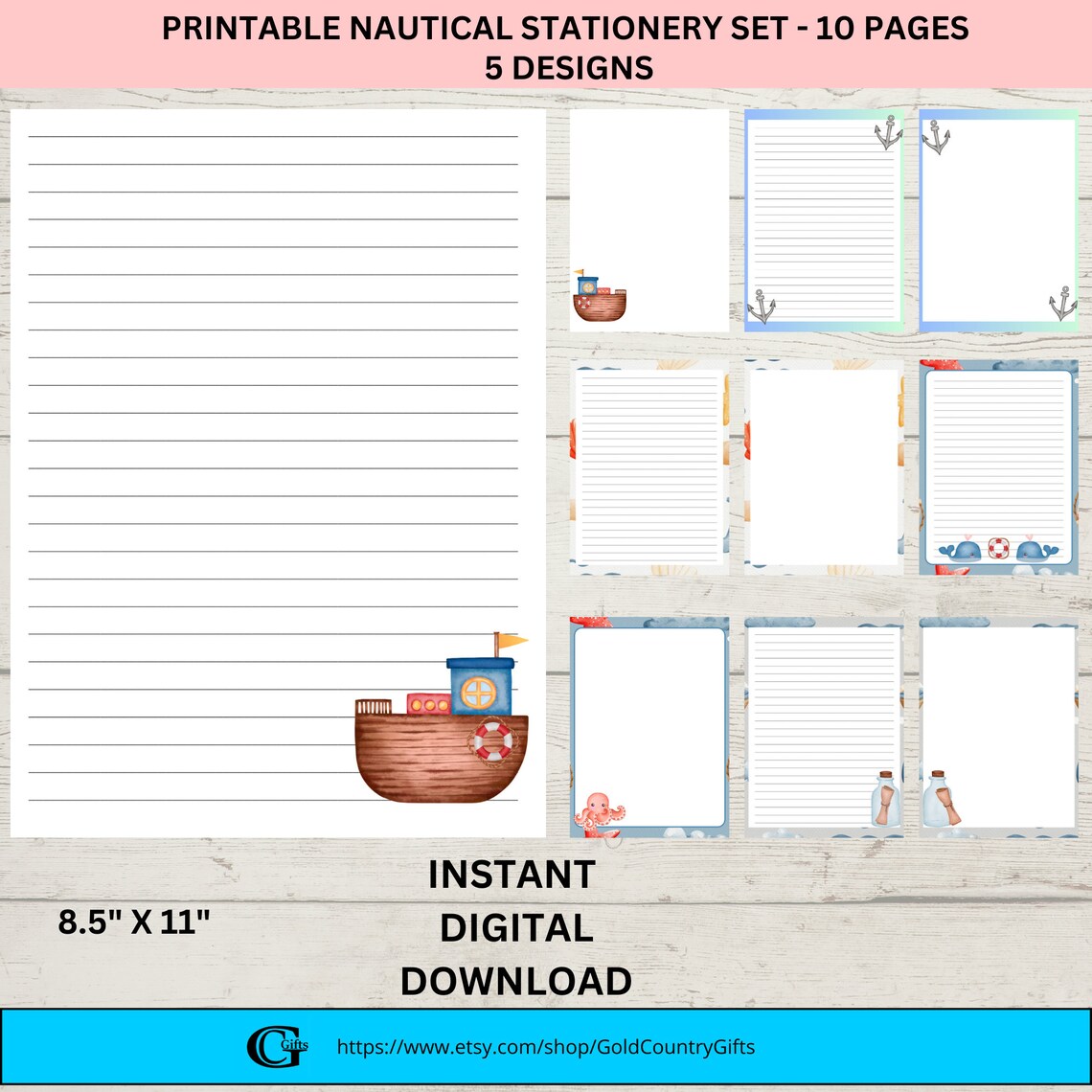 Nautical Stationery, Printable Nautical Stationery, Nautical Notepaper ...