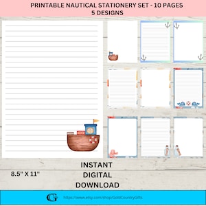 Nautical Stationery, Printable Nautical Stationery, Nautical Notepaper ...